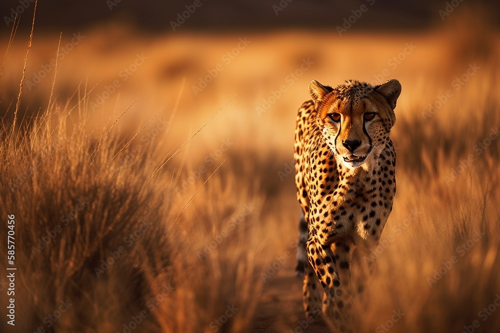 Cheetah Sprints Across African Grasslands, Sleek Body and Iconic Spots ...