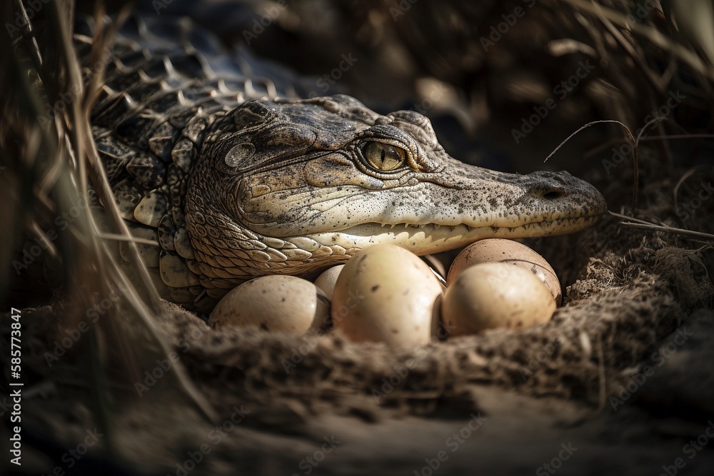 Mother Saltwater Crocodile Watches Over Nest of Eggs, Powerful Body ...