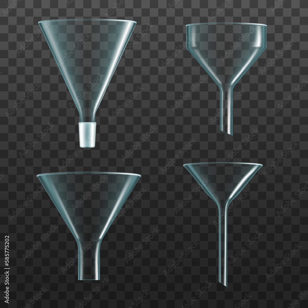 Glass funnel, realistic transparent chemistry and laboratory filter ...