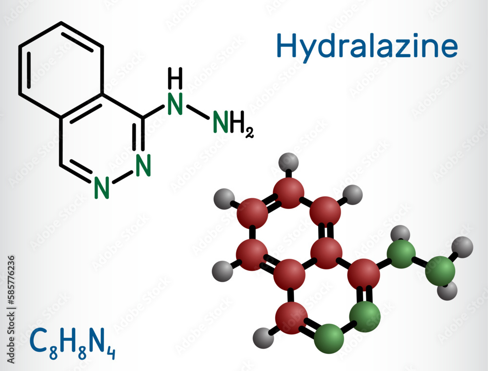 Hydralazine molecule. It is hypertension drug, used to treat high blood ...