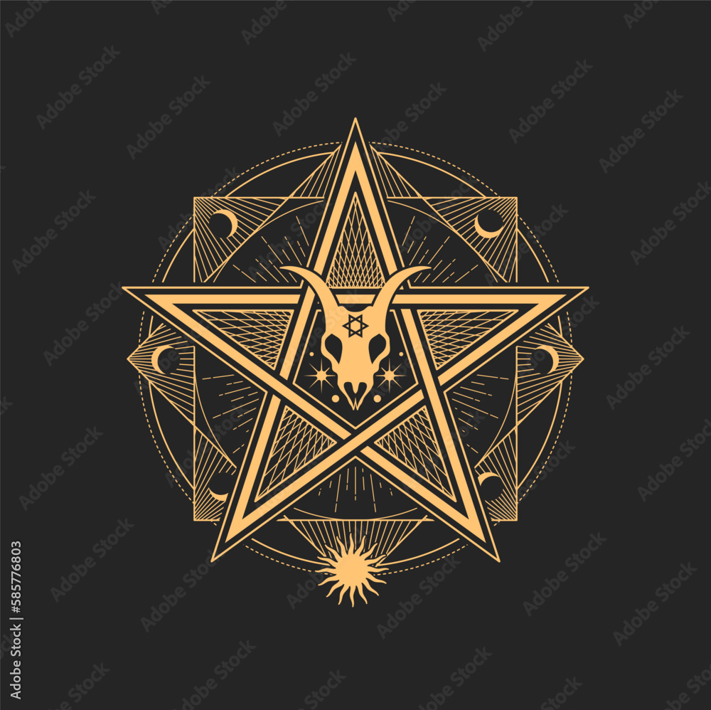 Vektorová grafika „Esoteric and occult Pentagram with goat skull ...