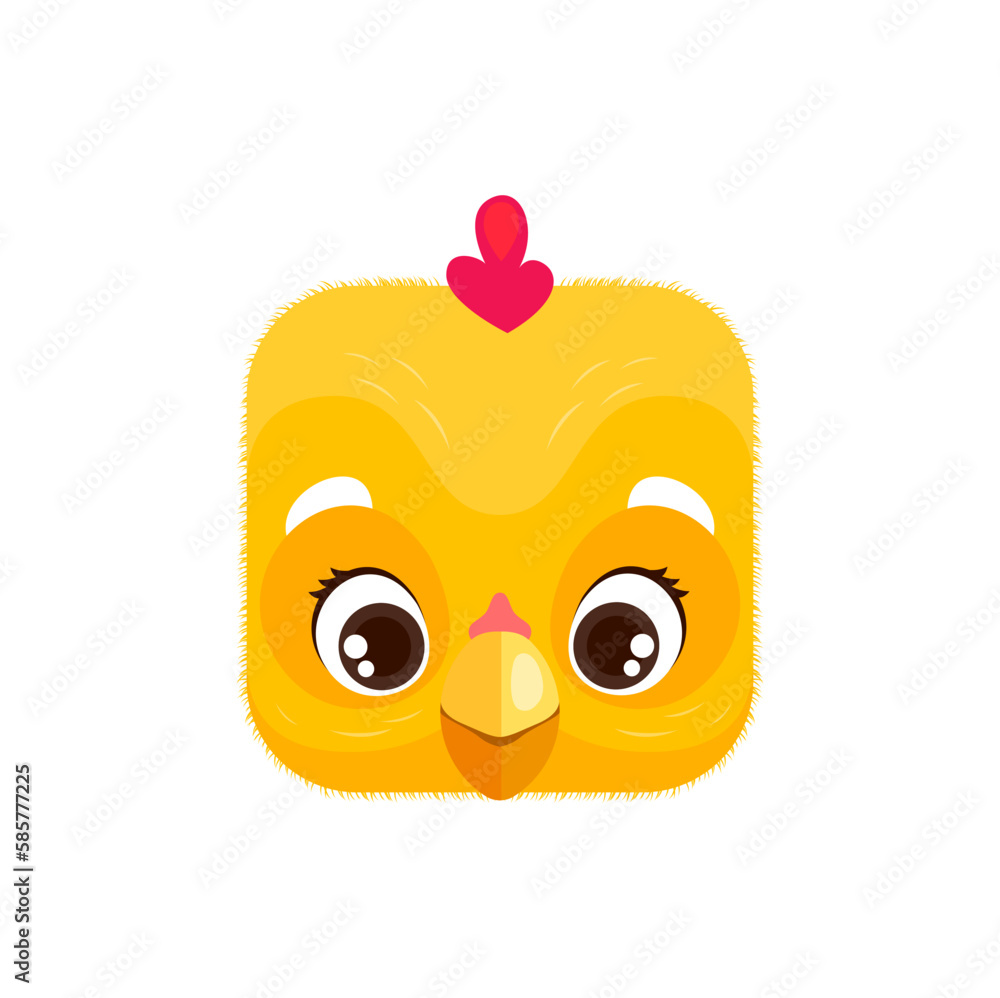 Cartoon chick kawaii square animal face. Cute chickling isolated vector ...