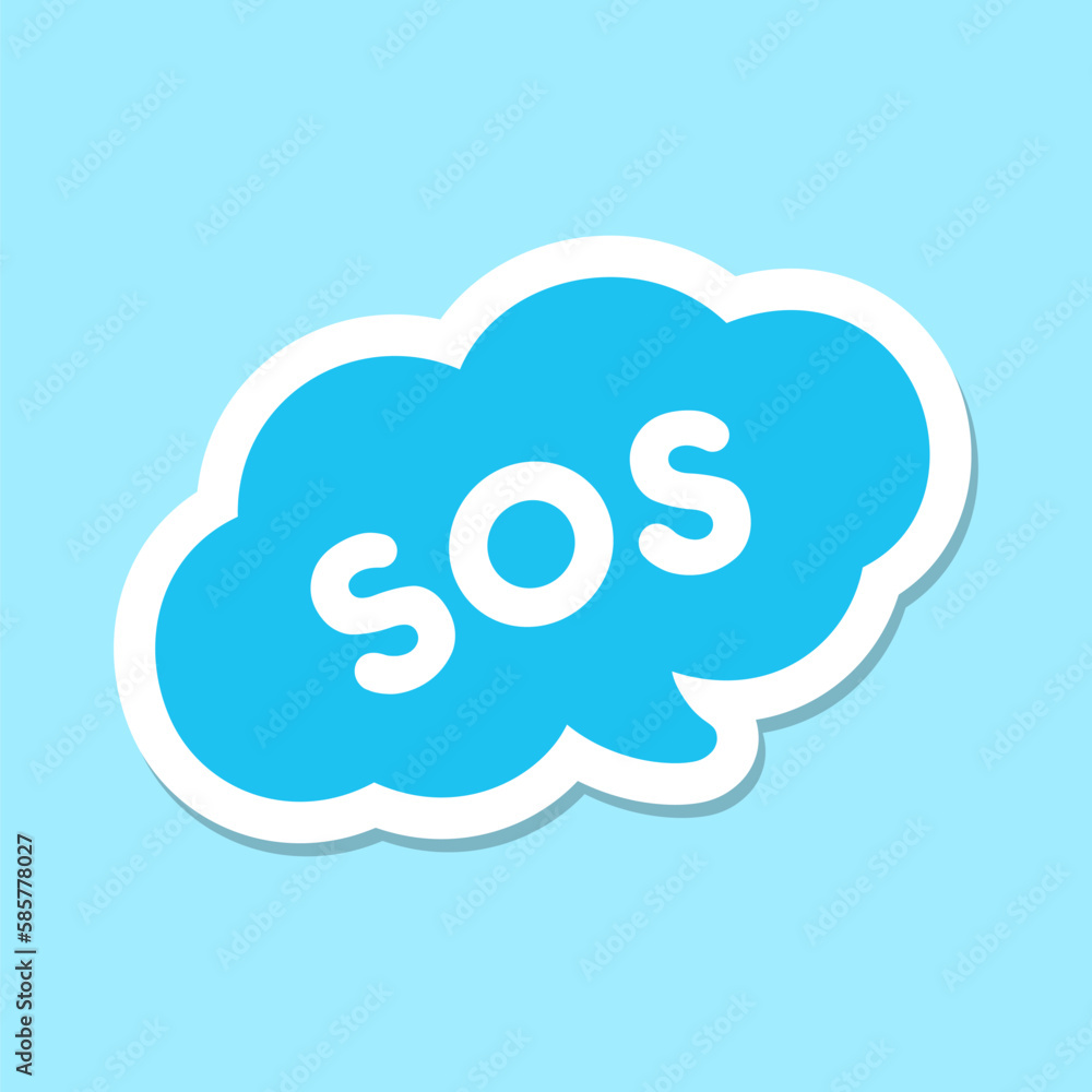 SOS emergency alert speech bubble icon. Cute black text lettering ...