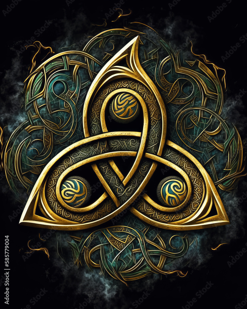 triskel of fluorescent light on black background Stock Illustration ...