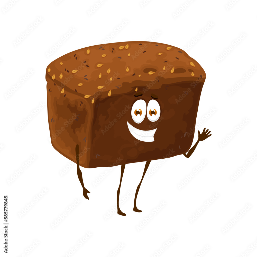 Cartoon rye bread character, bakery funny food with face, vector emoji ...