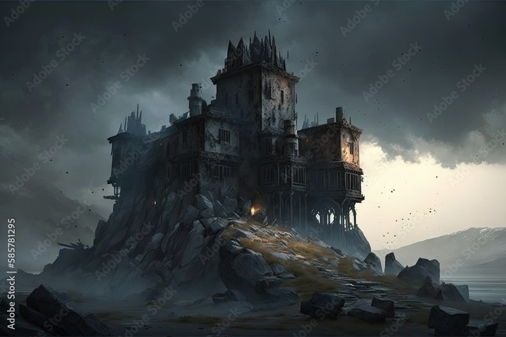 dark and foreboding fortress, built to withstand any siege, created ...