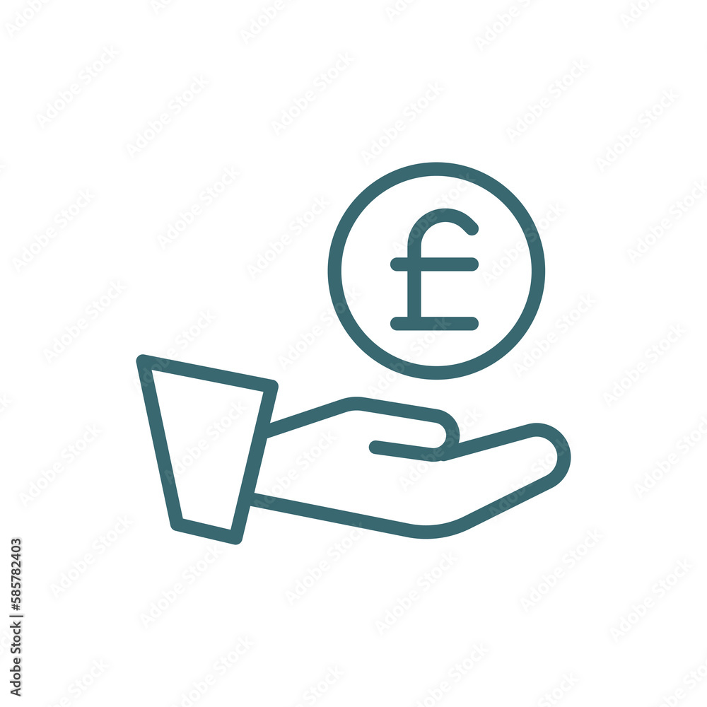 pound coin on hands icon. Thin line pound coin on hands icon from ...