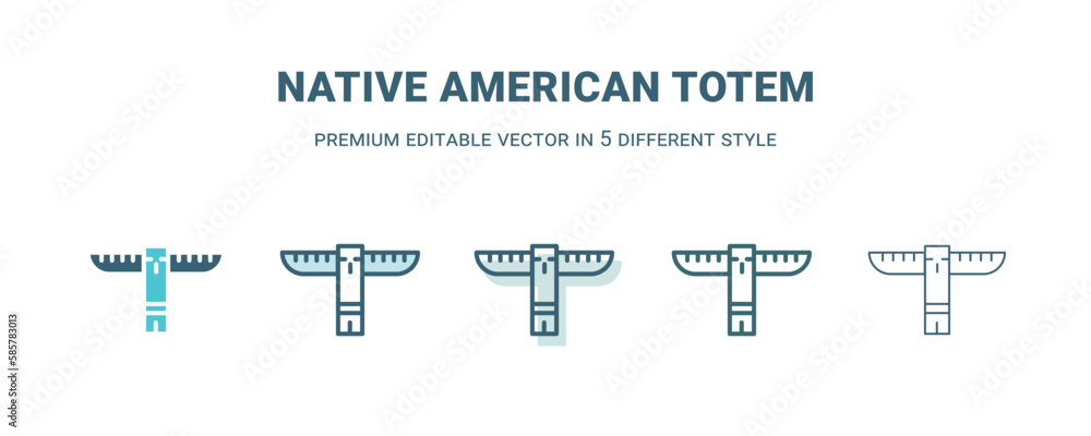 native american totem icon in 5 different style. Outline, filled, two ...