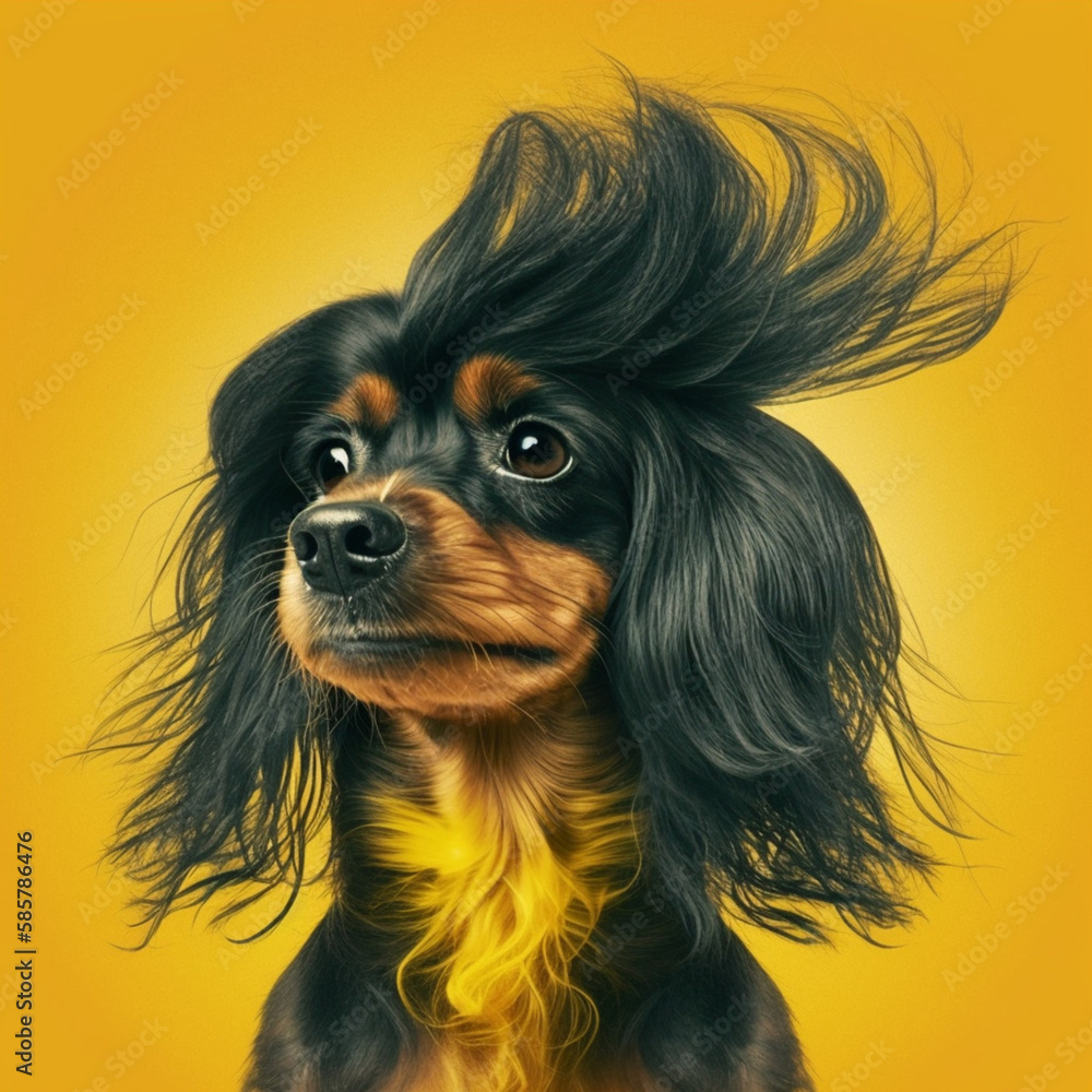 Stylish dog with a toupee on colorful background. Generative AI. Stock ...