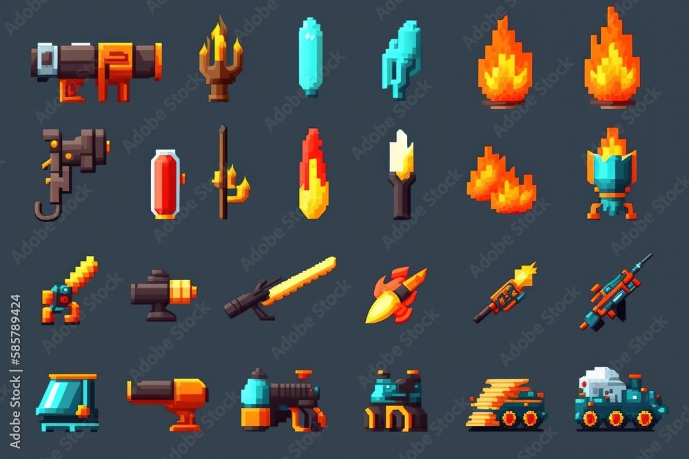 2d pixel weapons set Stock Illustration | Adobe Stock