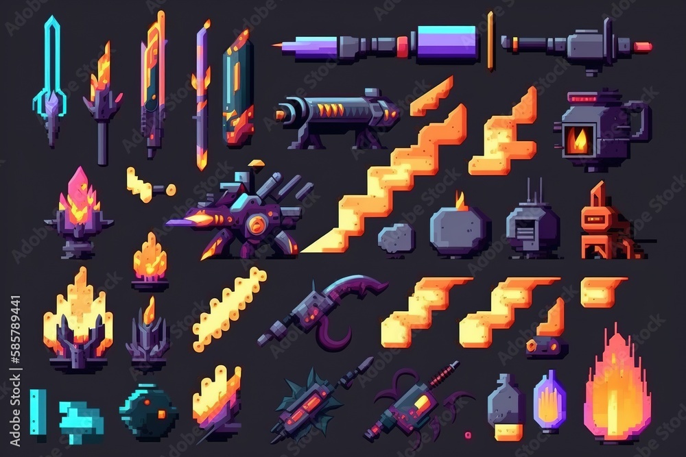 2d pixel weapons set Stock Illustration | Adobe Stock