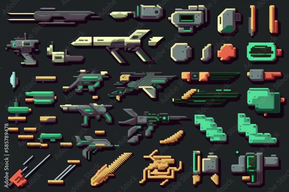 2d pixel weapons set Stock Illustration | Adobe Stock