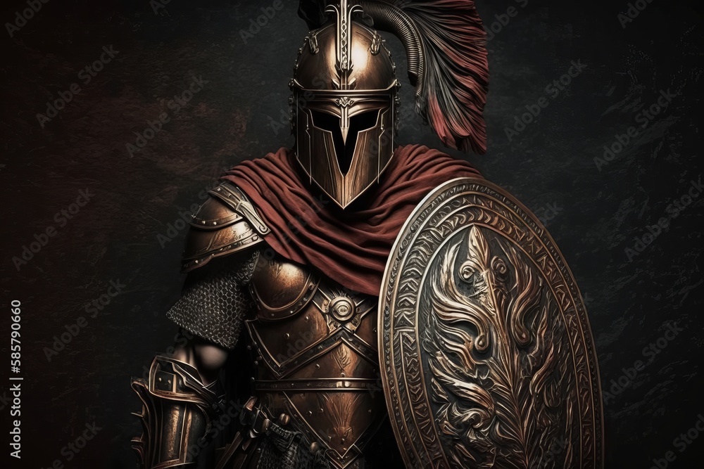 Spartan warrior in armor with shield, antique Greek military soldier ...