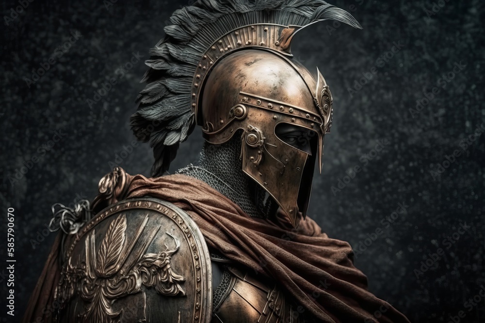 Spartan warrior in armor with shield, antique Greek military soldier ...