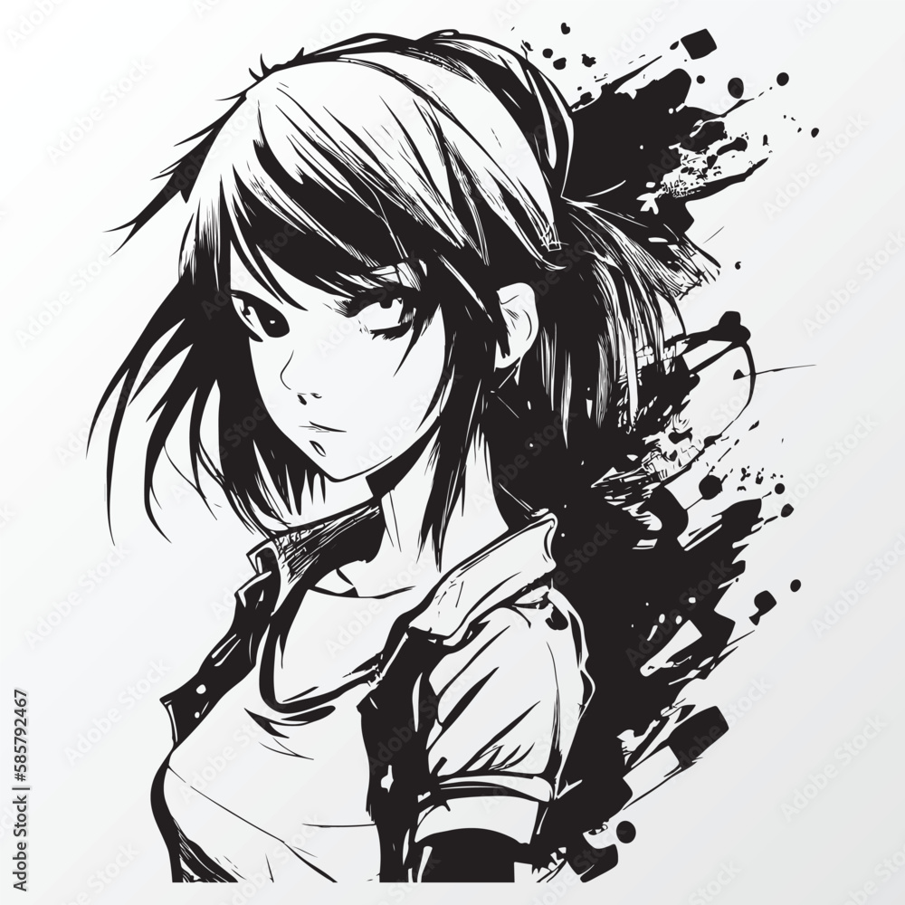 A line art sketch of a anime girl character Stock Vector | Adobe Stock