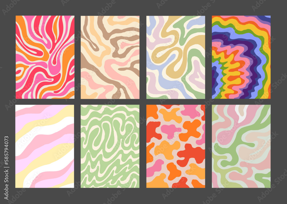 Cool Groovy Pattern Posters Collection. Set of Y2K Wavy Textures ...
