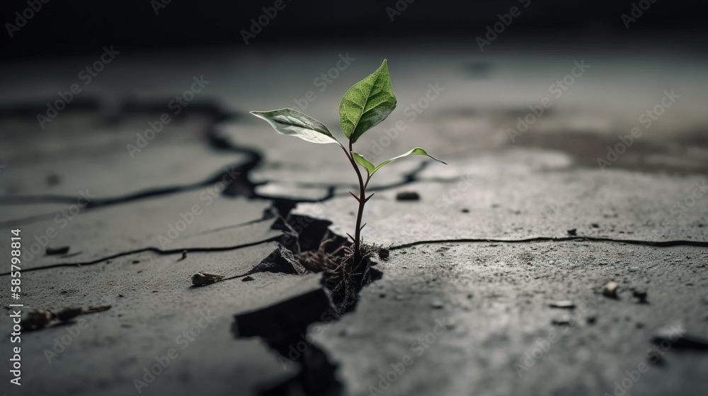 ภาพประกอบสต็อก Overcoming obstacles concept, with small plant growing ...
