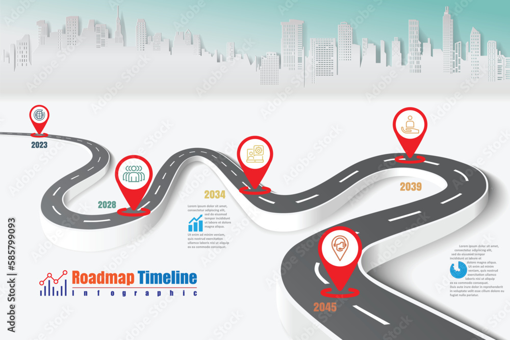 Business roadmap timeline infographic template with pointers designed ...