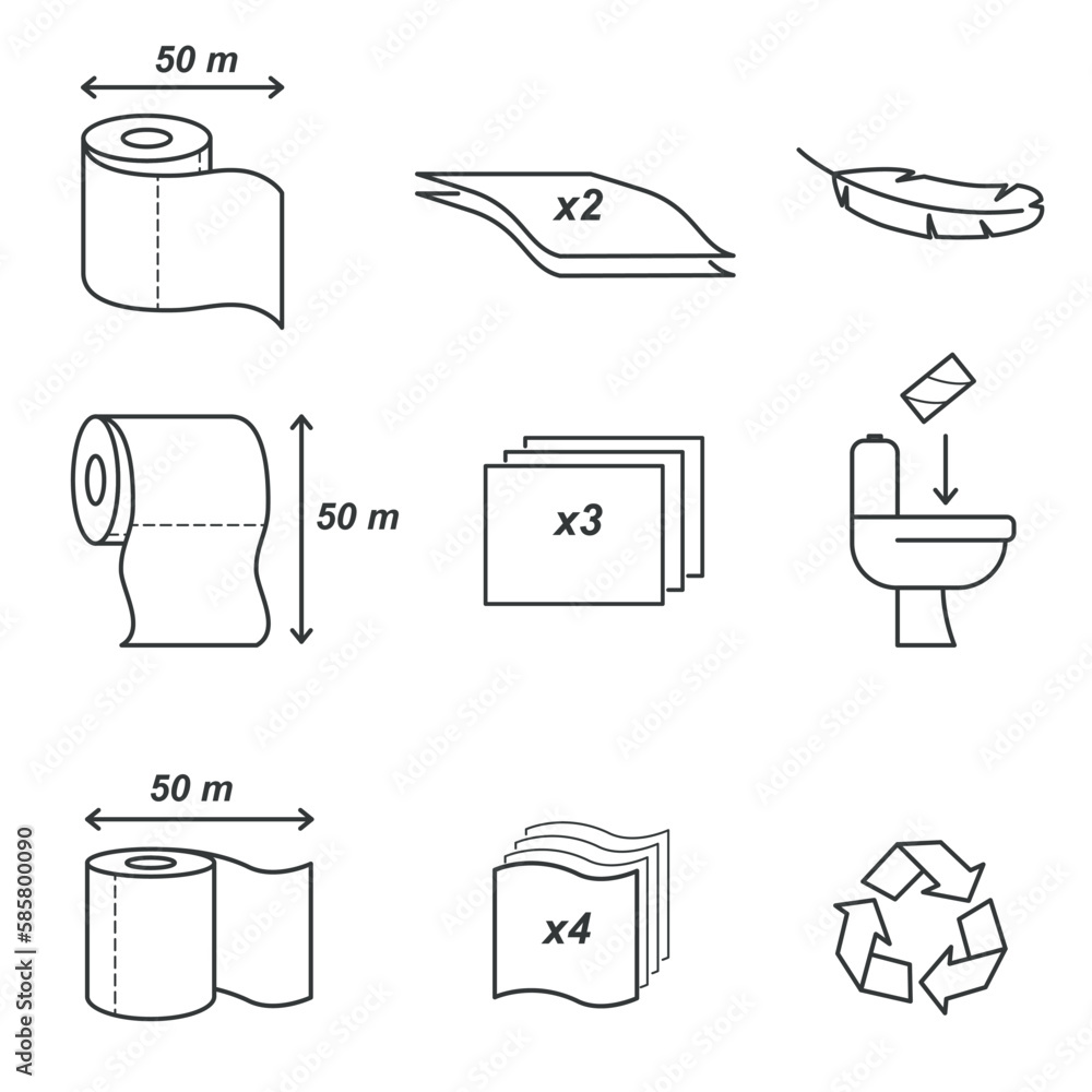 Toilet paper packaging icons collection - roll length, number of layers ...