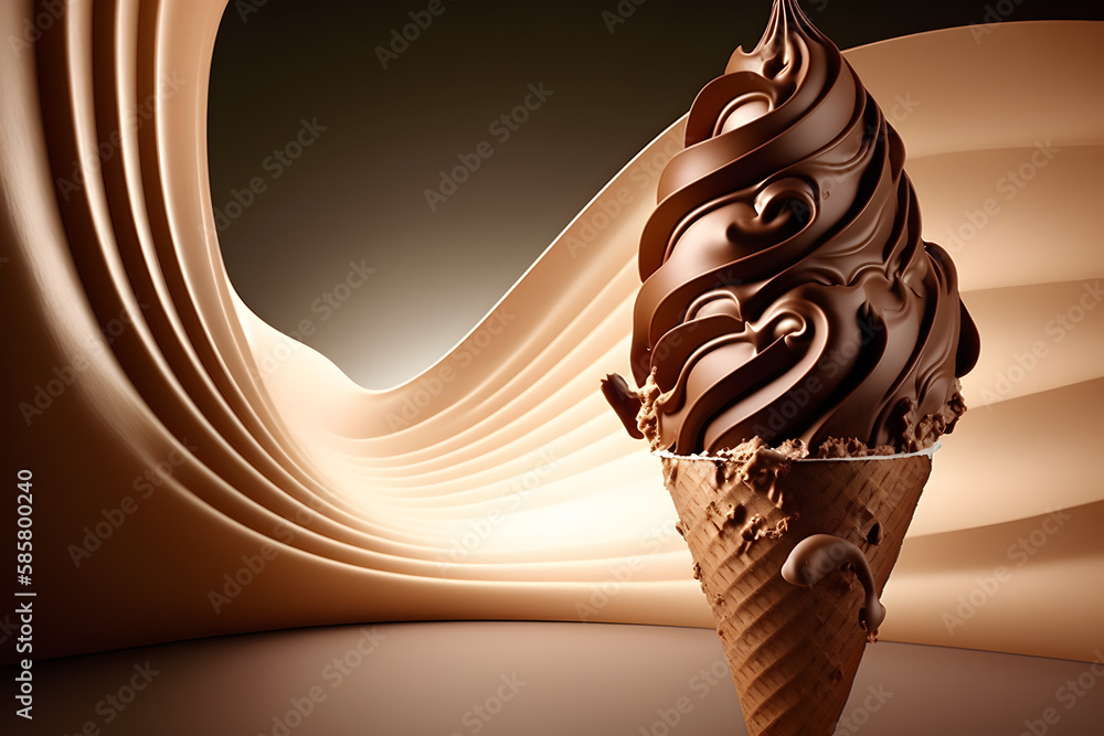 lose up of a whipped chocolate swirl. Chocolate splash on dark background. 3d renderingd ...