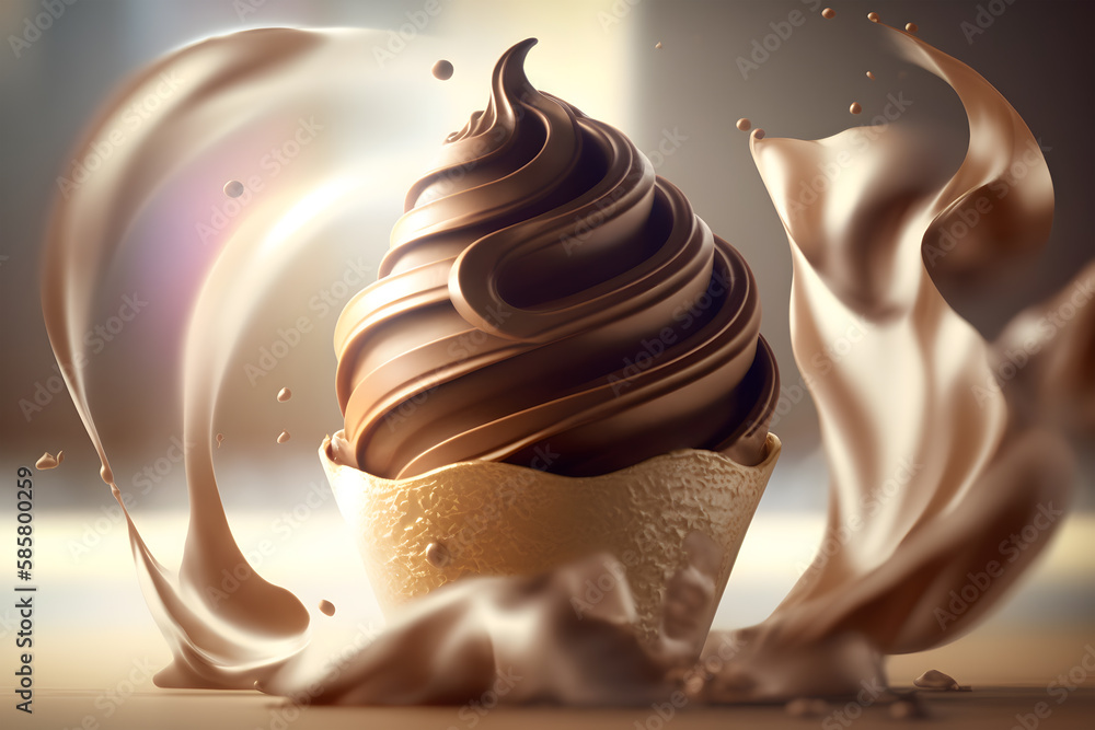 lose up of a whipped chocolate swirl. Chocolate splash on dark background. 3d renderingd ...