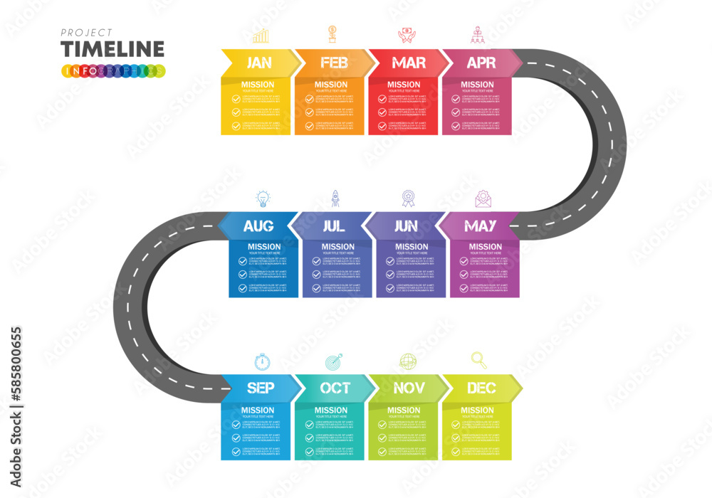 Road map infographic 12 steps timeline concept. Winding road. Vector ...