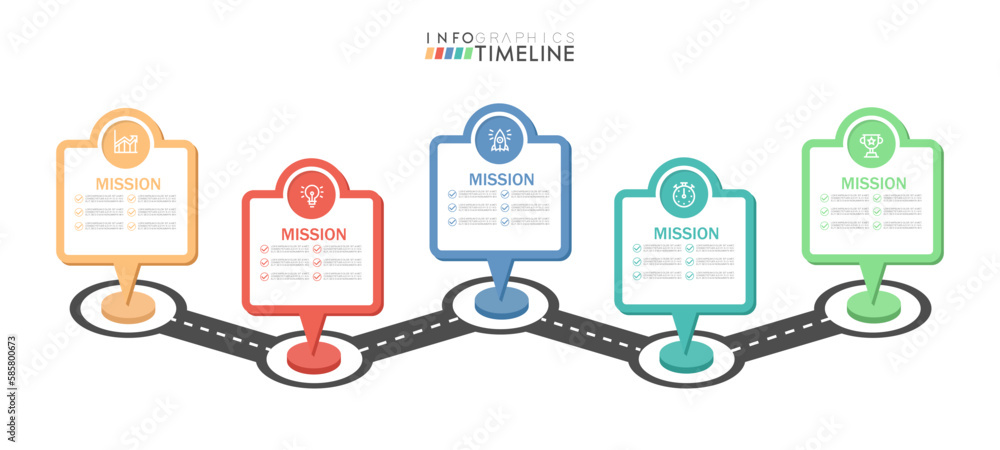 Road map infographic 5 steps timeline concept. Winding road. Vector ...