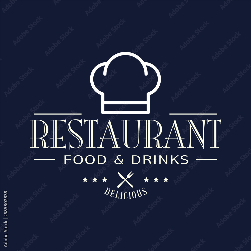 this is a wordmark icon in simple flat style depicting a chef hat above ...