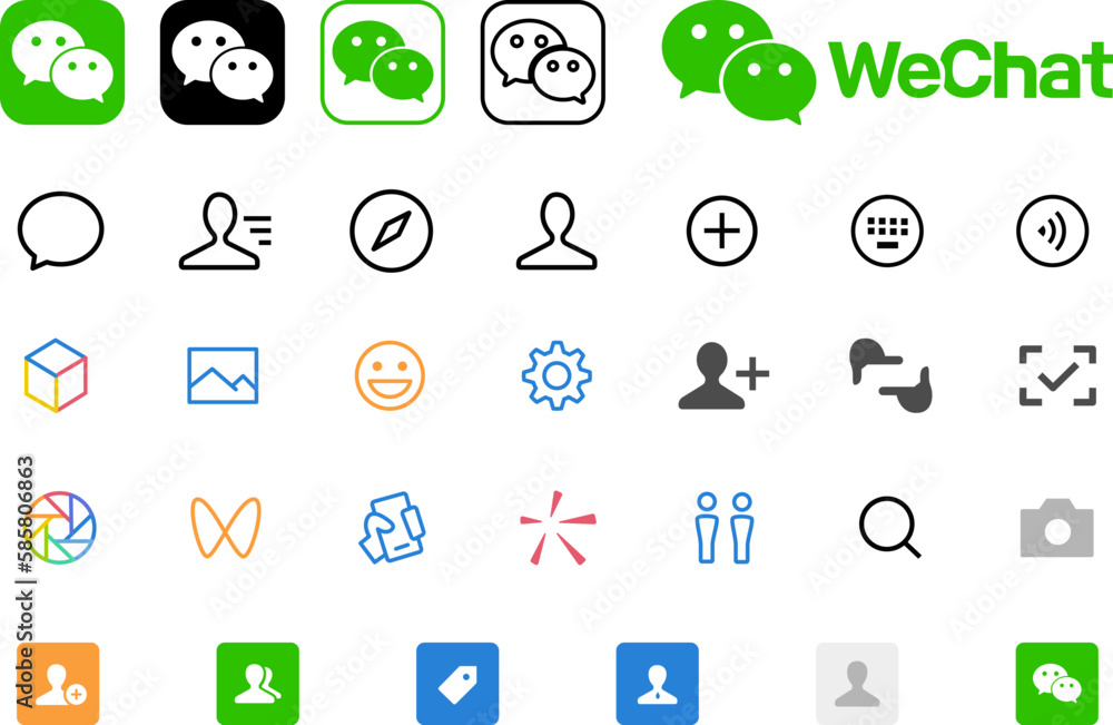 WeChat Set of Mobile App interface icons and logos Stock Vector | Adobe ...