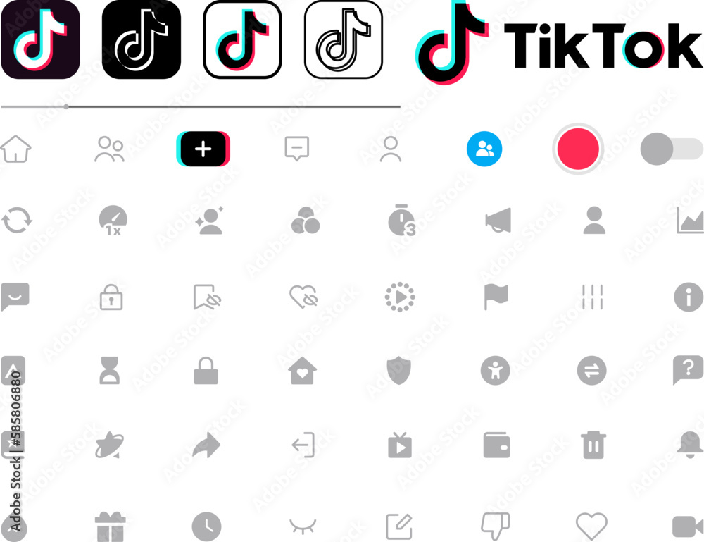 TikTok Set of Mobile App interface icons and logos Stock Vector | Adobe ...