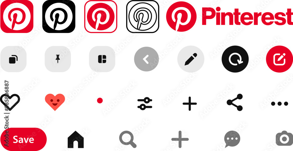 Pinterest Set of Mobile App interface icons and logos Stock Vector ...