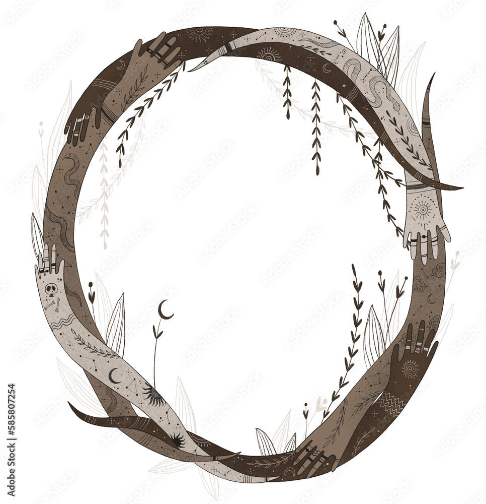 magical forest elements. images of a snake, night moth, fly agaric ...