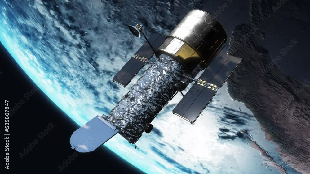 Hubble Space Telescope in Orbit High Above Planet Earth Aligning to ...