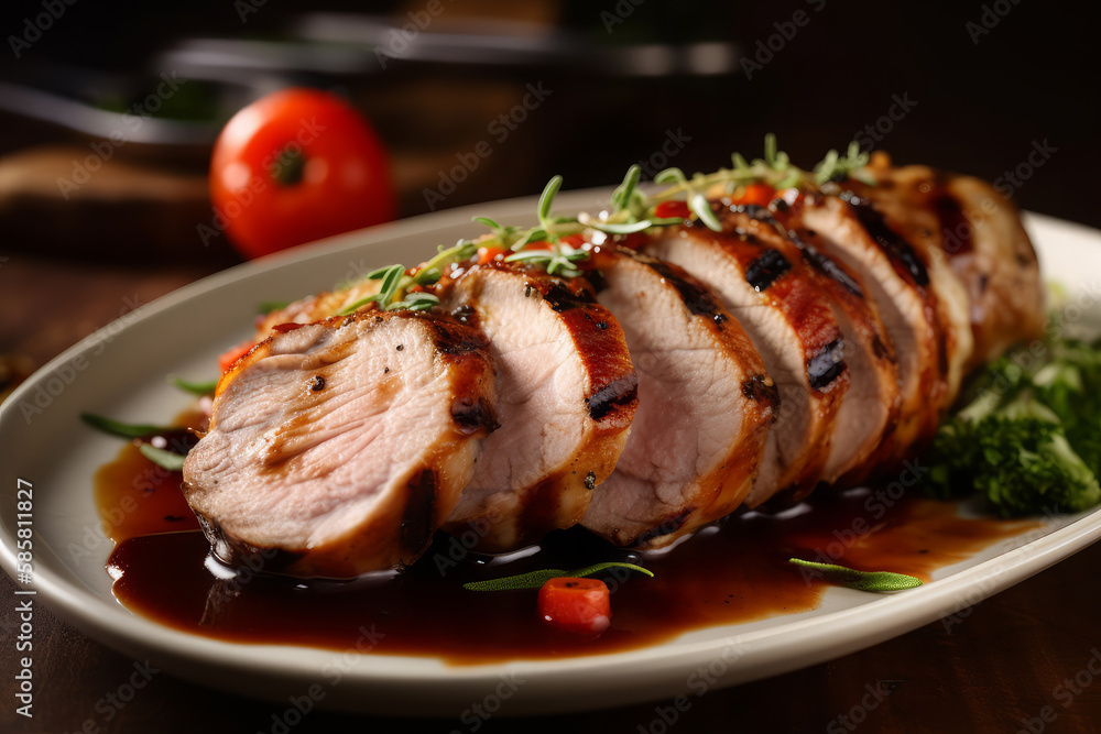 Grilled Pork Tenderloin delicious meal by Ai generated. ilustração do ...
