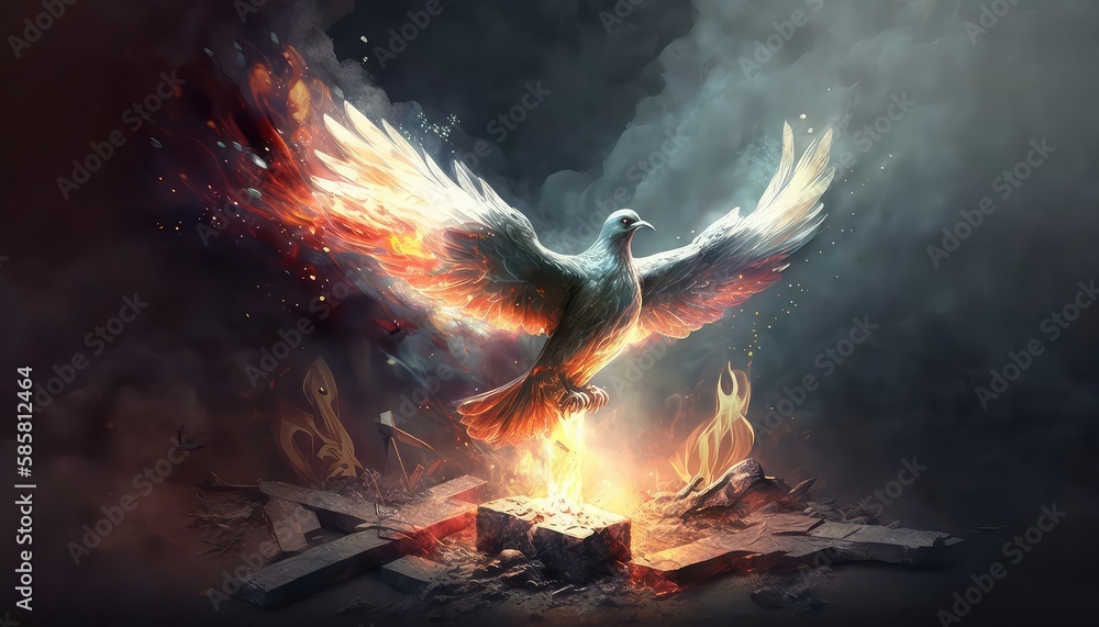 fire angel wings in the sky, bird flying in fire Stock Illustration ...