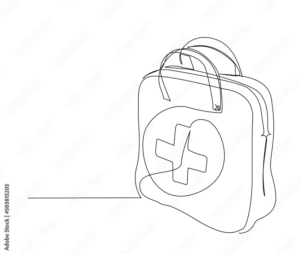 Continuous one line drawing of first aid kit box. simple first aid bag ...