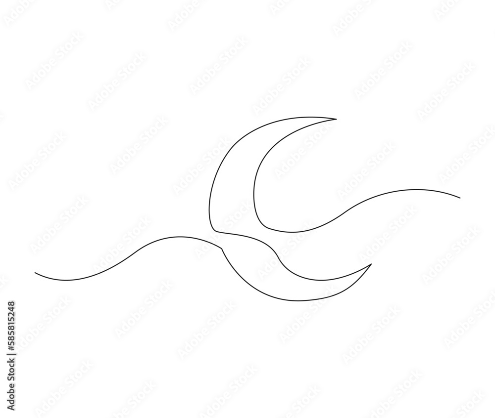 Continuous one line drawing of crescent moon for ramadhan element ...