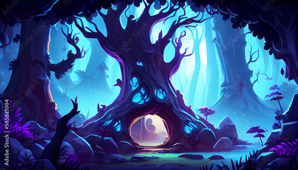 magic forest 2D background environment for a mobile game. A high ...