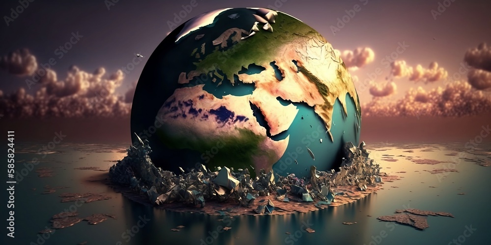 Earth Globe Half-Submerged in Polluted Ocean of Trash, AI Generated ...