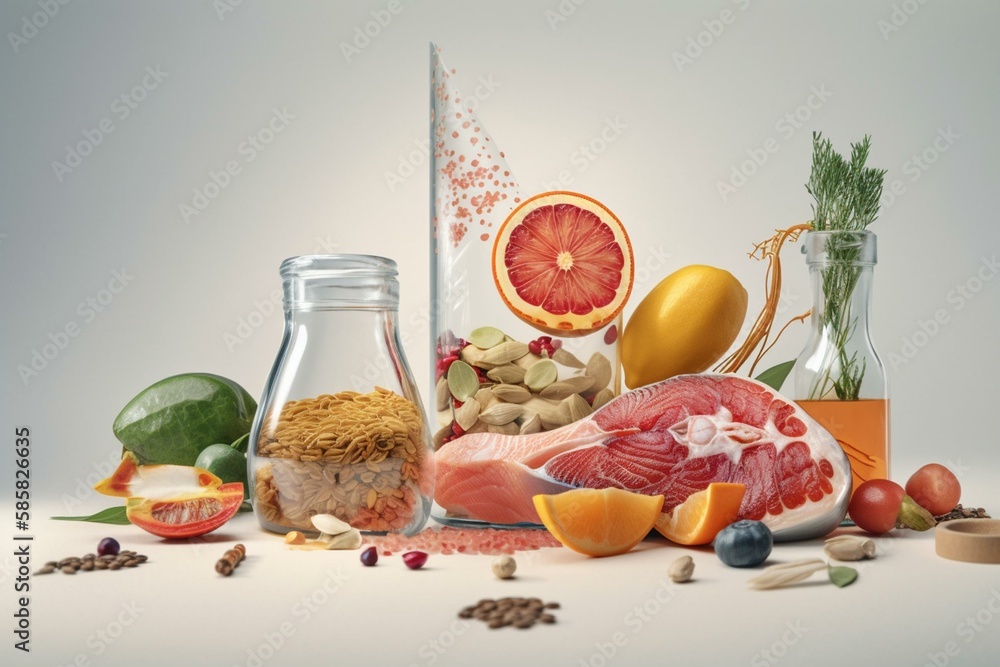 Metabolism illustration, transparent background. Flat tiny food to ...