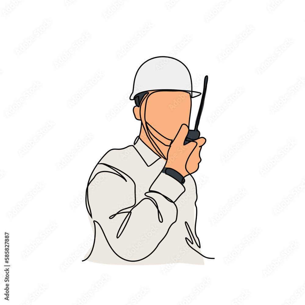 One continuous line drawing of a construction engineer doing ...