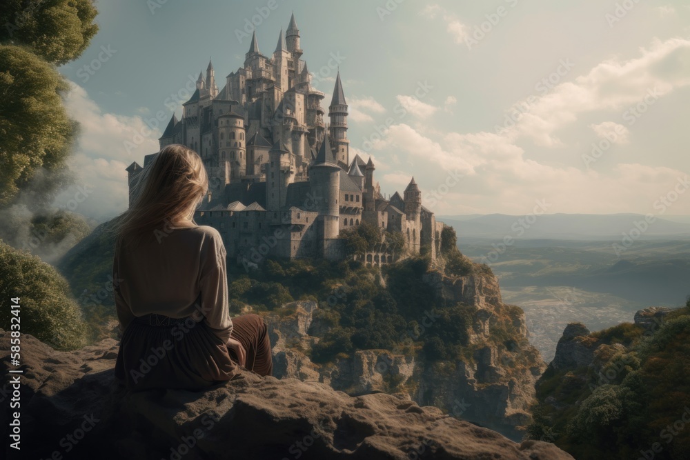 Awe-Inspiring Castle: Woman's Cinematic View on a Detailed 3D Studio ...