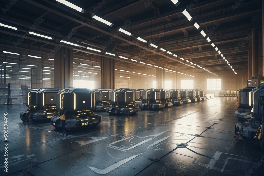 Future Technology 3D Concept: Automated Retail Warehouse AGV Robots ...