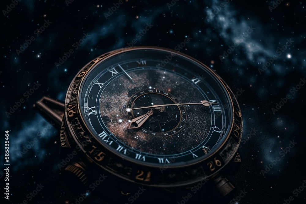 Clock face of the old watch on the night sky background with stars ...