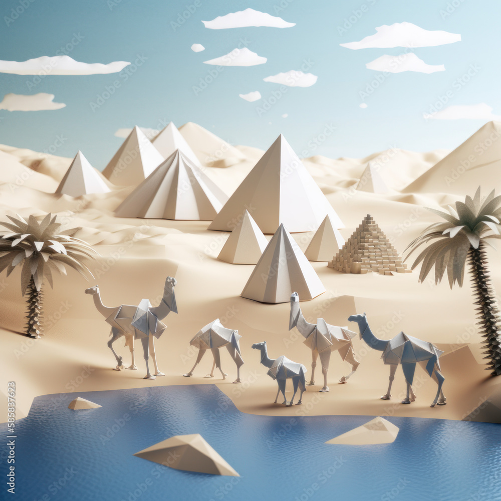 A Layered Paper Cut of Giza's Pyramid Landscape, Generative AI Stock ...