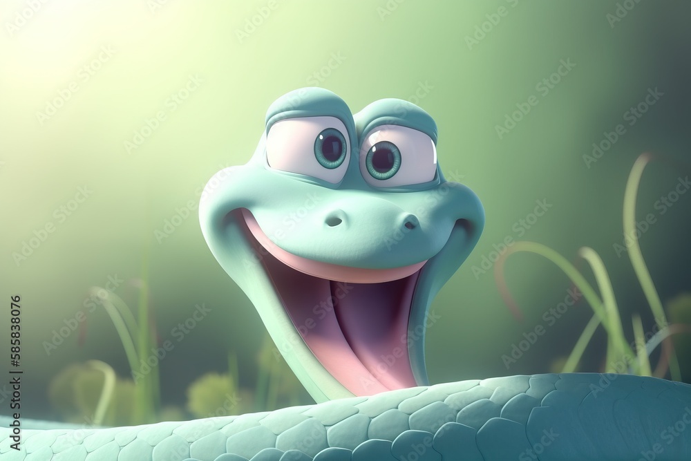 a cartoon snake with its mouth open and tongue out, with grass in the ...