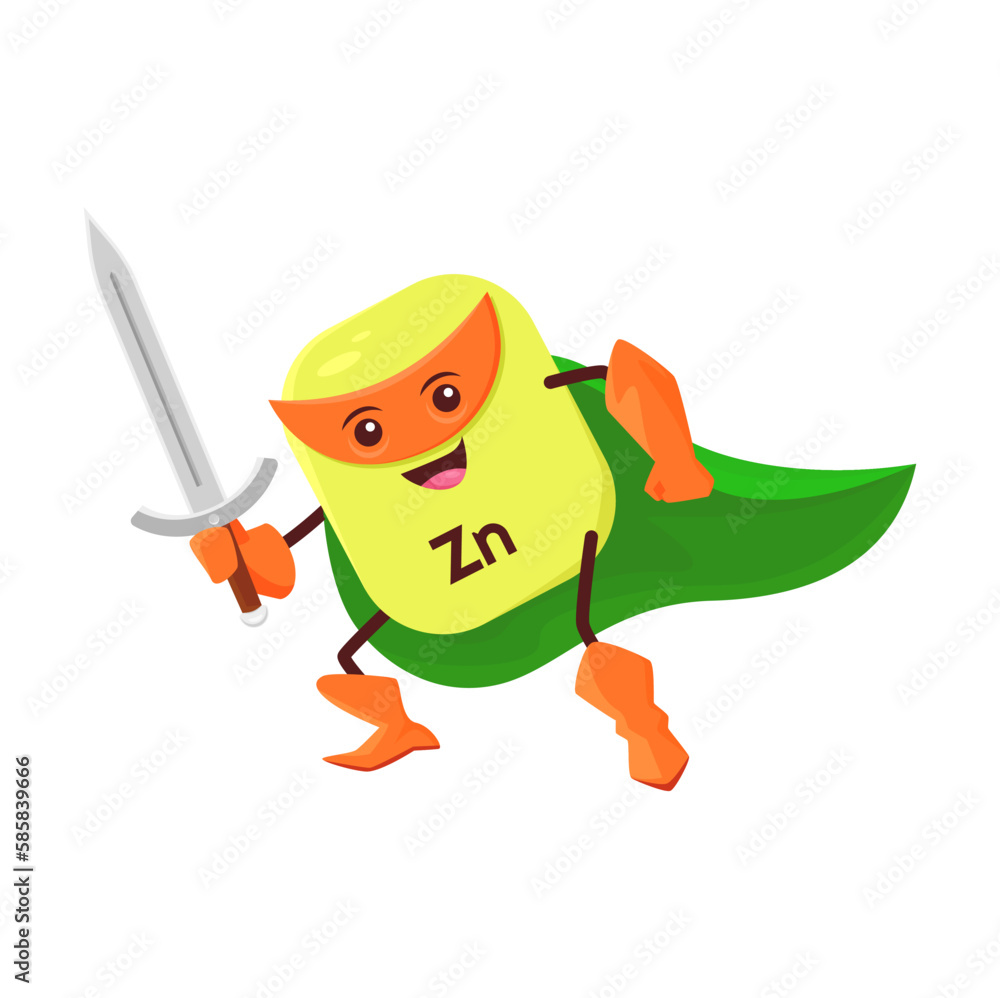 Cartoon zinc or zincum superhero micronutrient character. Isolated ...