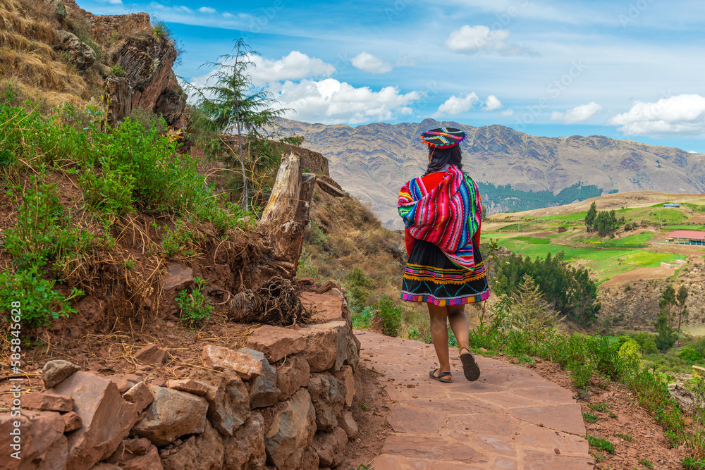 Poster Peruvian indigenous quechua woman in traditional clothing ...