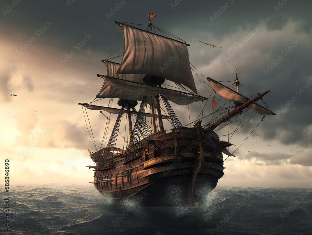 vintage wooden sailing ship, antique maritime vessel, high-resolution ...