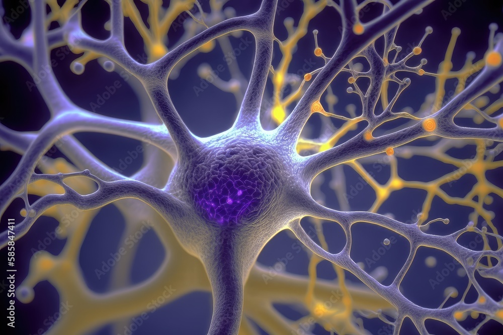 close-up of human brain, with billions of neurons and synapses visible ...